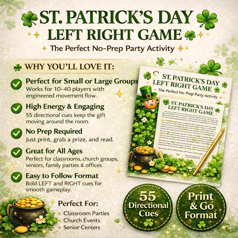 St. Patrick's Day Left Right Story Game, Large Group Party (digital ...