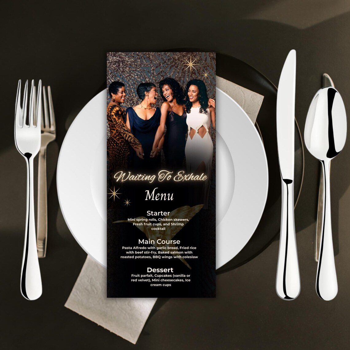 Luxe Waiting to Exhale Party Menu: 90's Theme Girls Night Canva ...