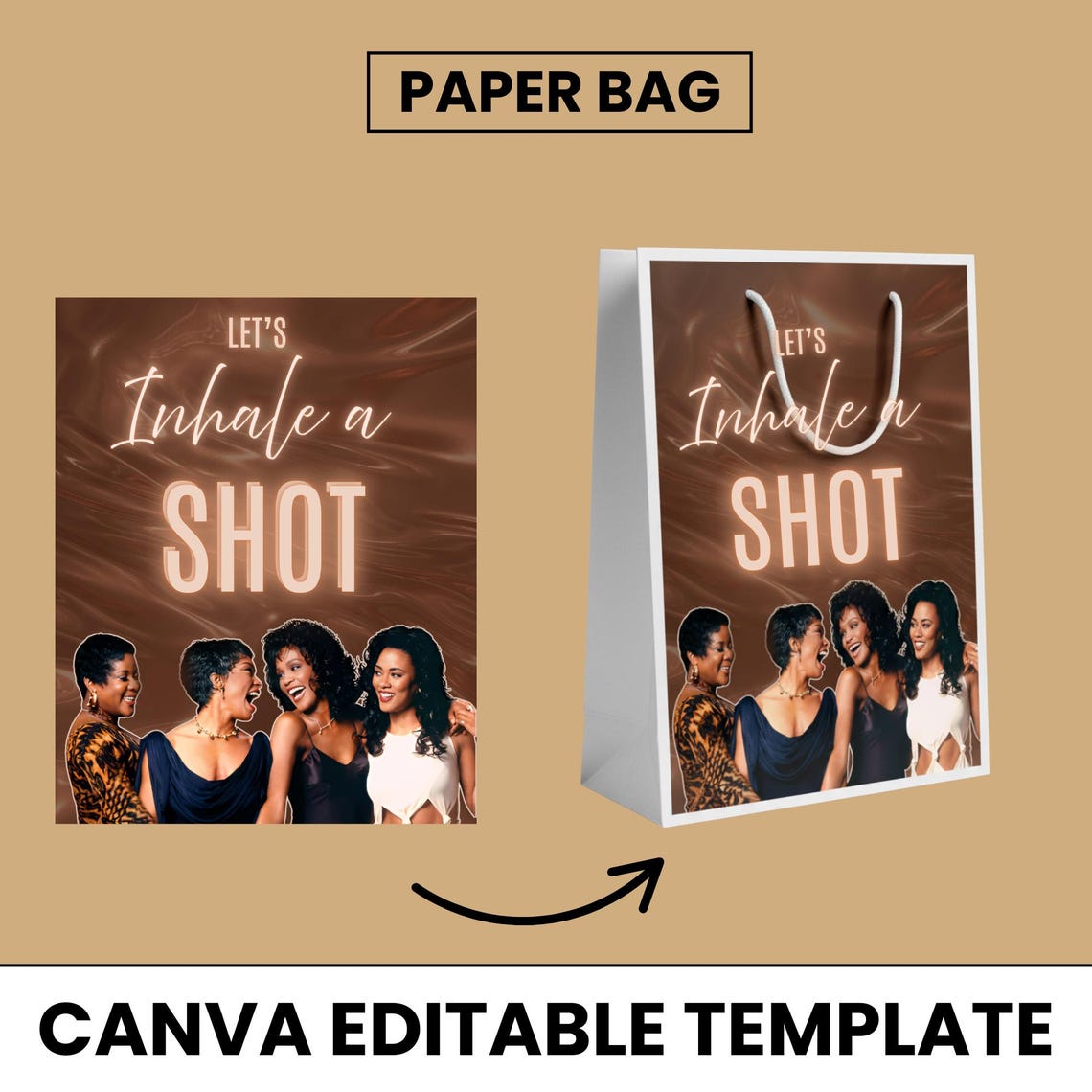 Waiting to Exhale Gift Bag Label, Let's Inhale a Shot: Editable Canva ...