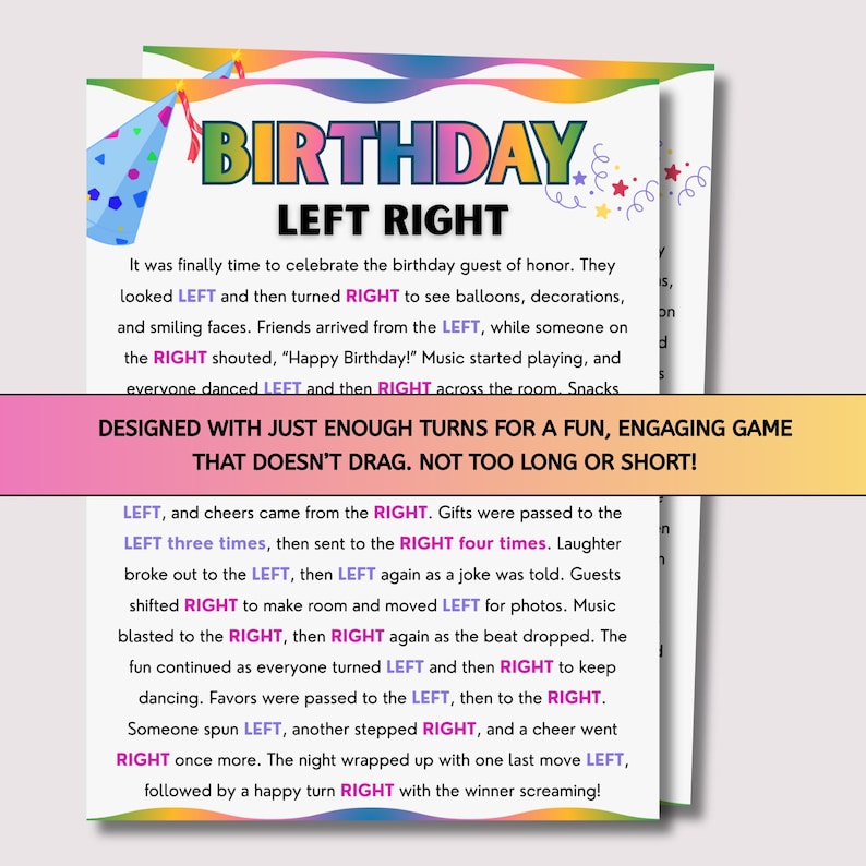Left Right Birthday Game Printable, Pass the Gift Birthday Story Game ...