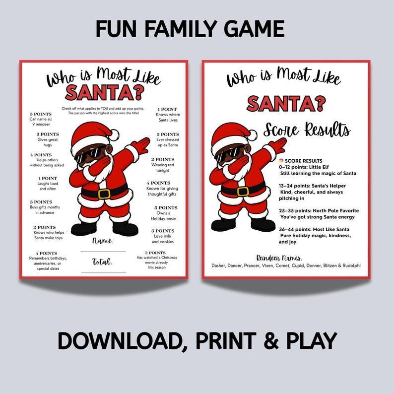 Who’s Most Like Santa Printable Christmas Game | Family Holiday ...