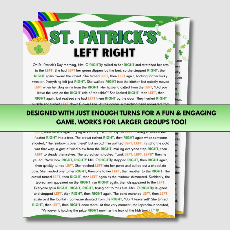St. Patrick's Day Left Right Story Game, Large Group Party (digital ...