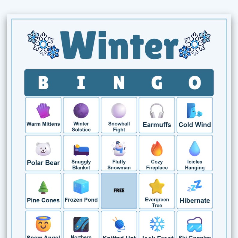 Winter Bingo Game Cards | Adult Family Holiday Party Activity (digital ...