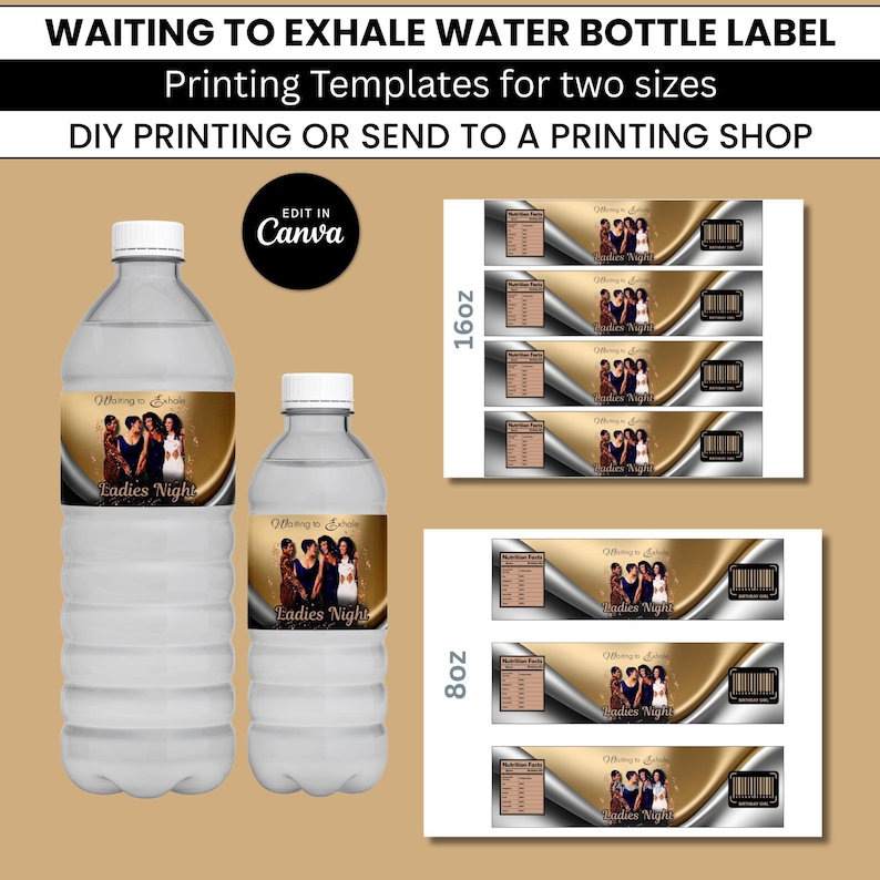 Waiting to Exhale Water Bottle Label: Editable Canva Templates - Etsy