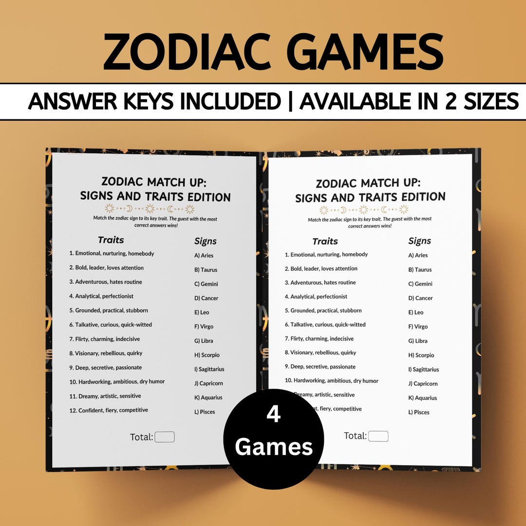 Astrology Party Game Bundle: Zodiac Trivia, Love Match (printable Games ...