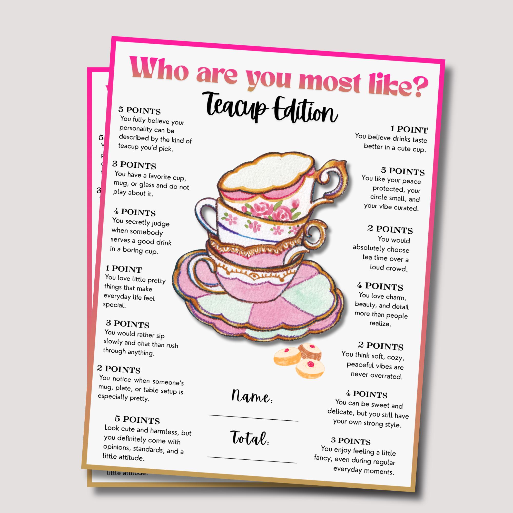 Teacup Edition Tea Party Game | Mother's Day Bridal Shower Activity ...