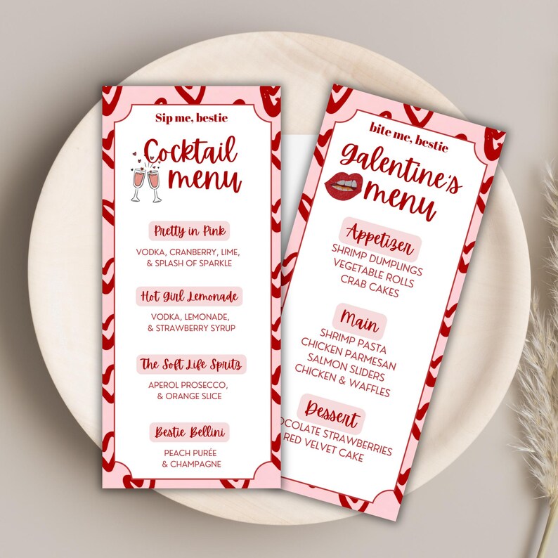 Galentine's Day Menu Template, Girls Night, Printable Menu Card ...