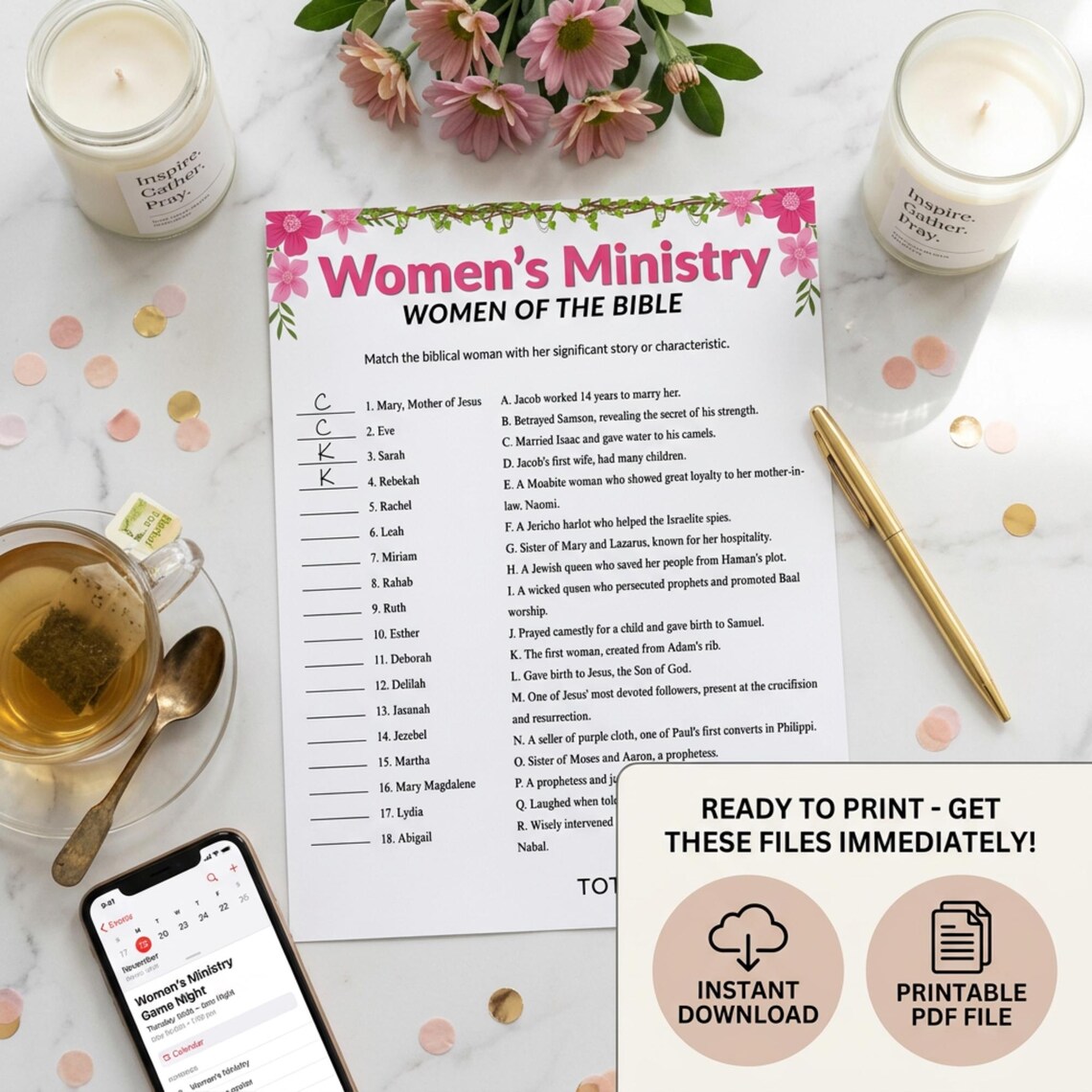 Women of the Bible Game | Printable Character Matching | Instant ...