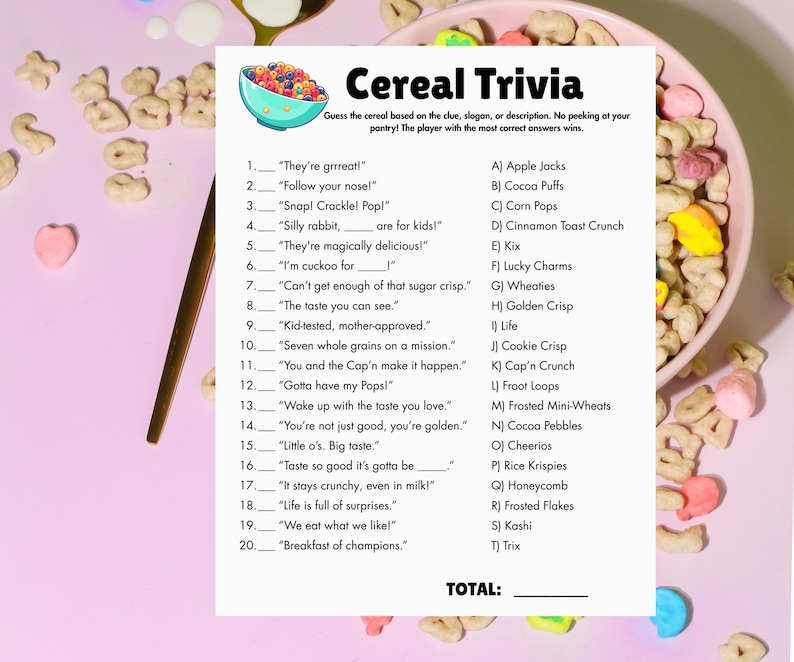 Cereal Trivia Game: Fun Family Game Night Activity (PDF Downloadable ...
