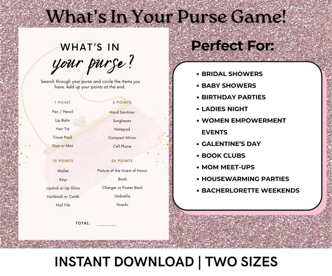 What's in Your Purse Game, Baby Shower Games,bridal Shower Games ...
