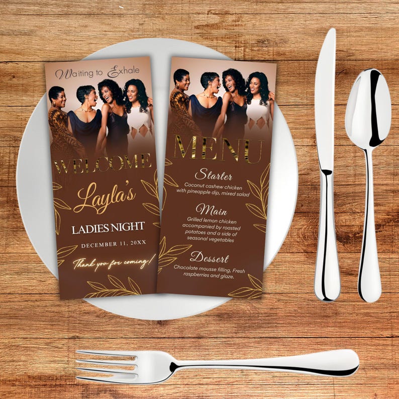Waiting to Exhale Food Menu: Ladies Night Iconic Movie, Canva Template ...