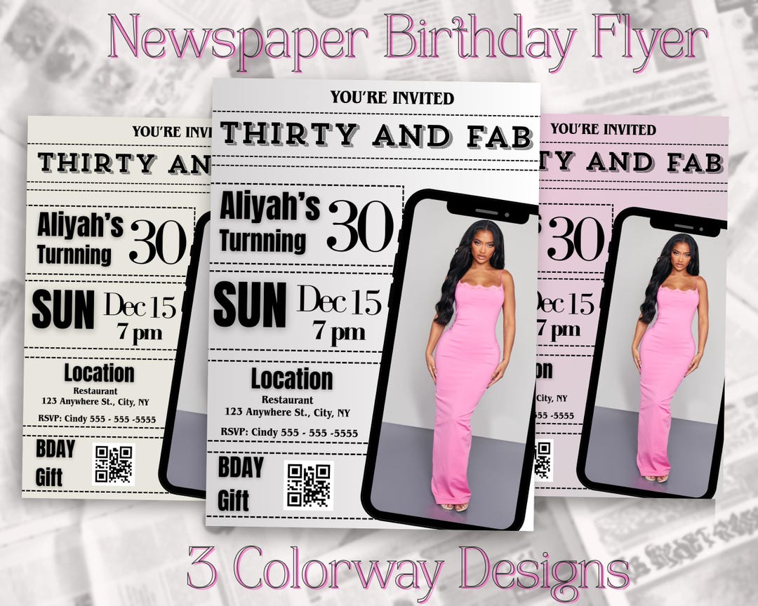 Newspaper Birthday Flyer Invitation, Vintage Headline Party Invite ...
