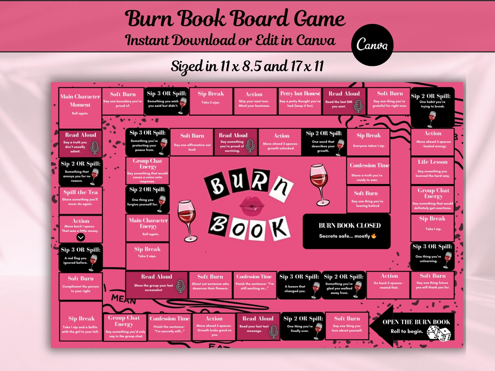 Burn Book Board Game, Spicy Girls Night Printable (digital Download ...