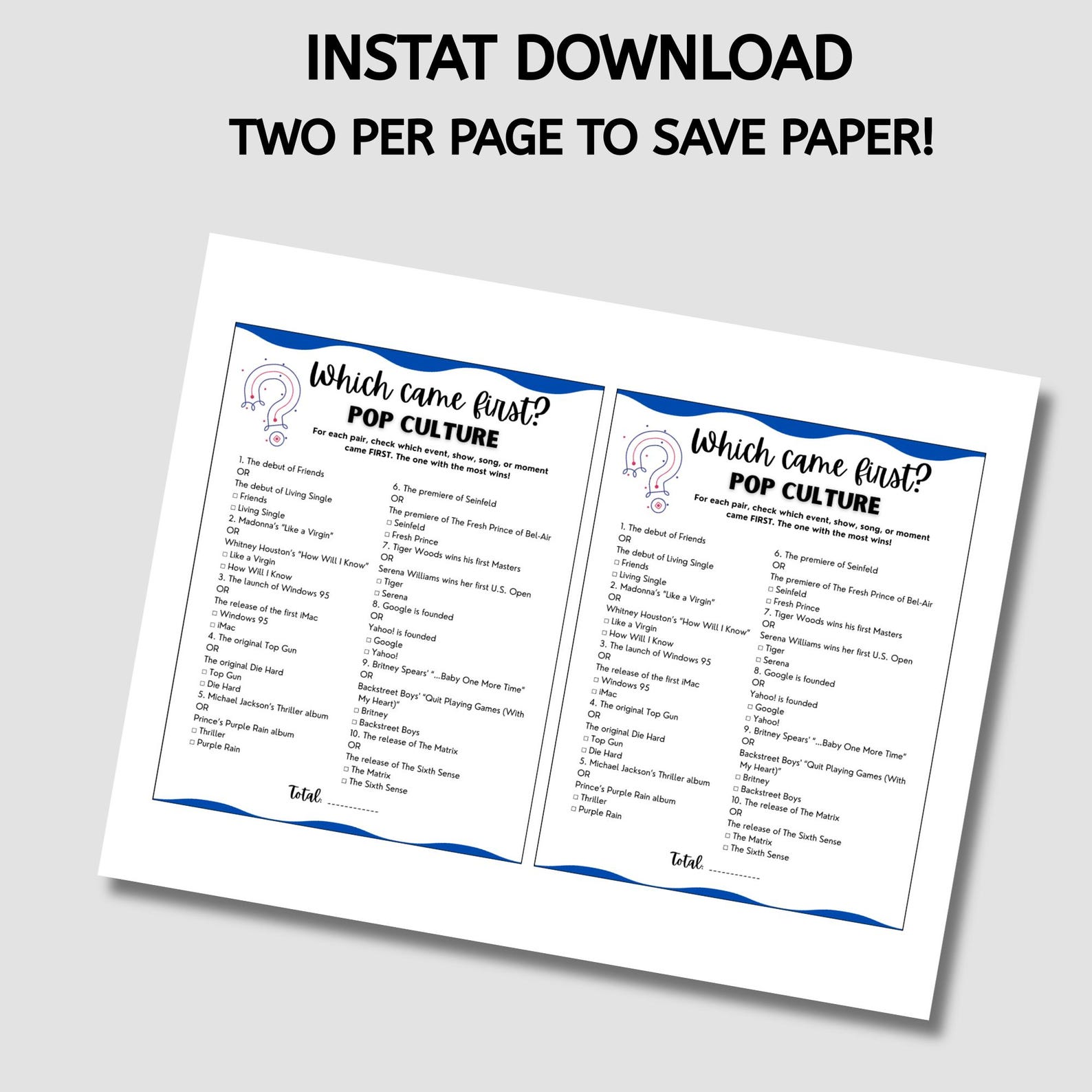 Pop Culture Trivia Game: Which Came First Quiz (printable PDF Download ...