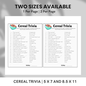 Cereal Trivia Game: Fun Family Game Night Activity (PDF Downloadable ...