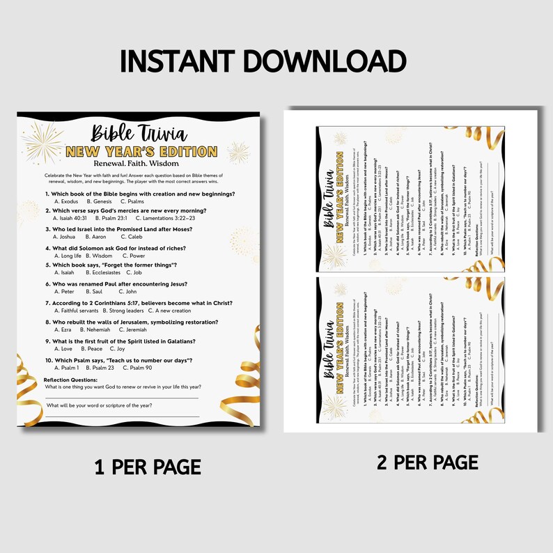 Bible New Year Trivia Game, Faith Based New Years Activity, Christian ...
