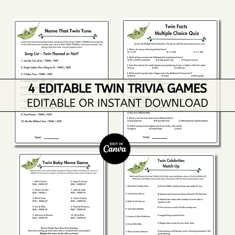 Twins Trivia Baby Shower Game: Printable Quiz (digital Download ...