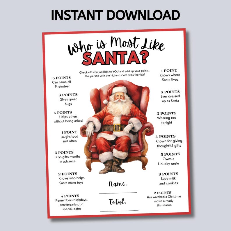 Who’s Most Like Santa Printable Christmas Game | Family Holiday ...