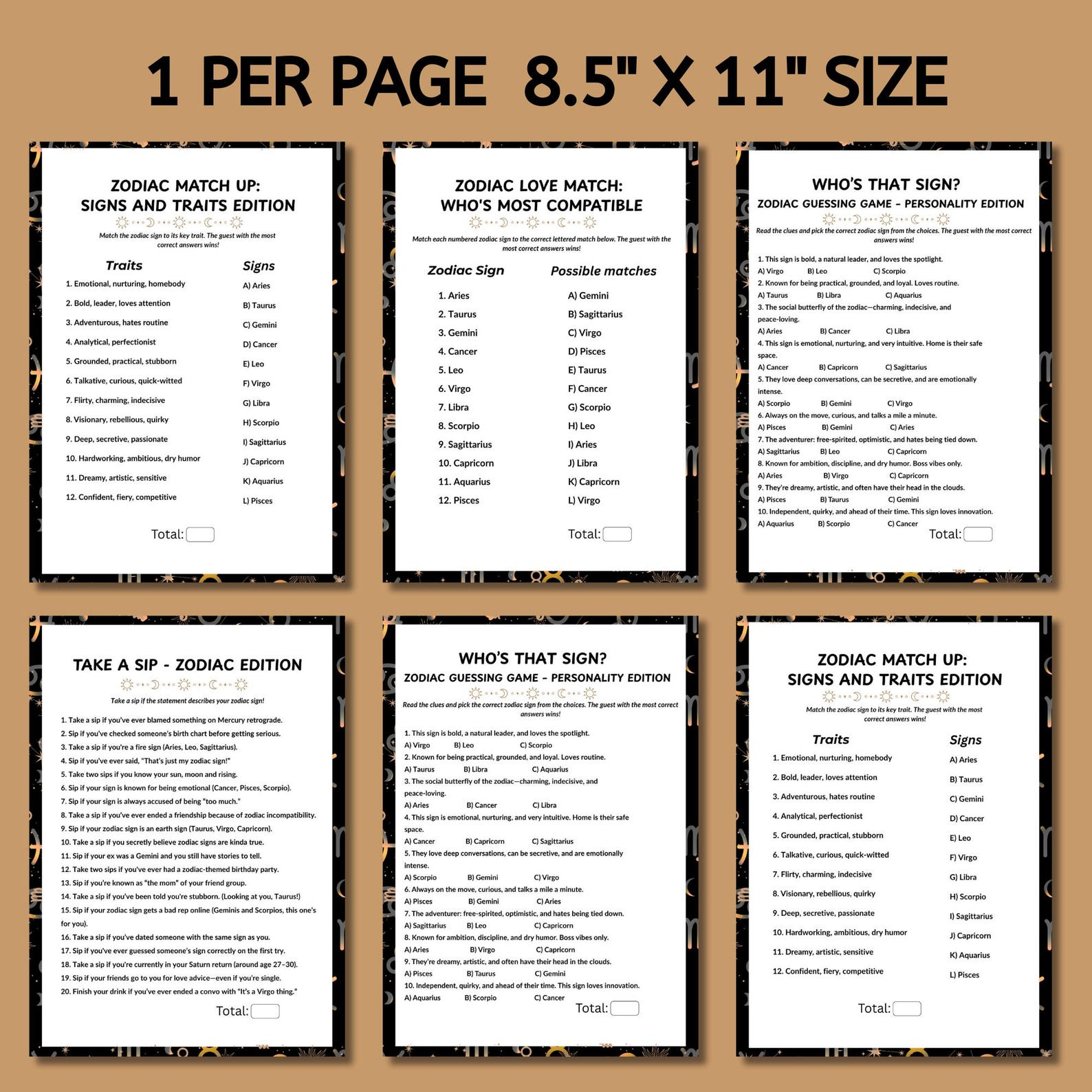 Astrology Party Game Bundle: Zodiac Trivia, Love Match (printable Games ...