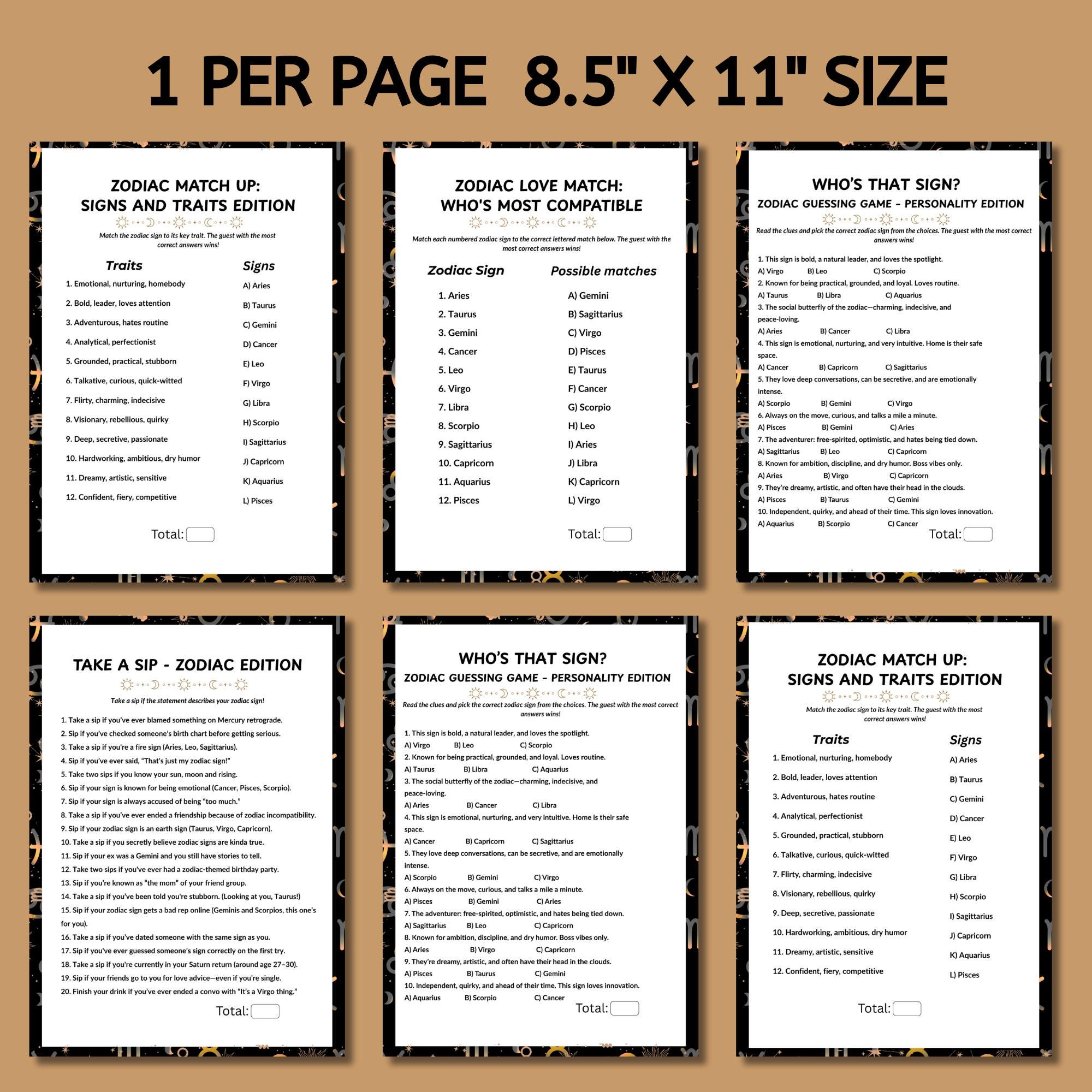 Astrology Party Game Bundle: Zodiac Trivia, Love Match (printable Games ...