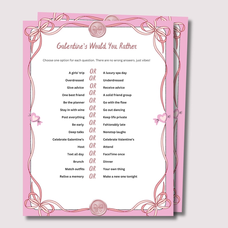 Galentine's Would You Rather Game, Girls Night Party, Printable ...