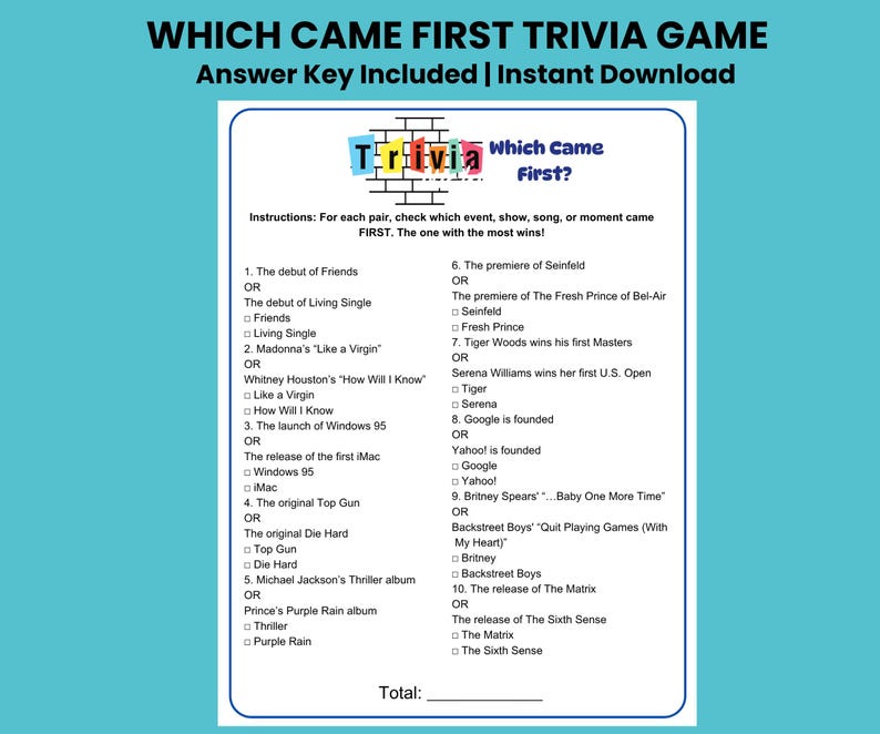 Pop Culture Trivia Game, Which Came First Quiz, Games for Kids and ...