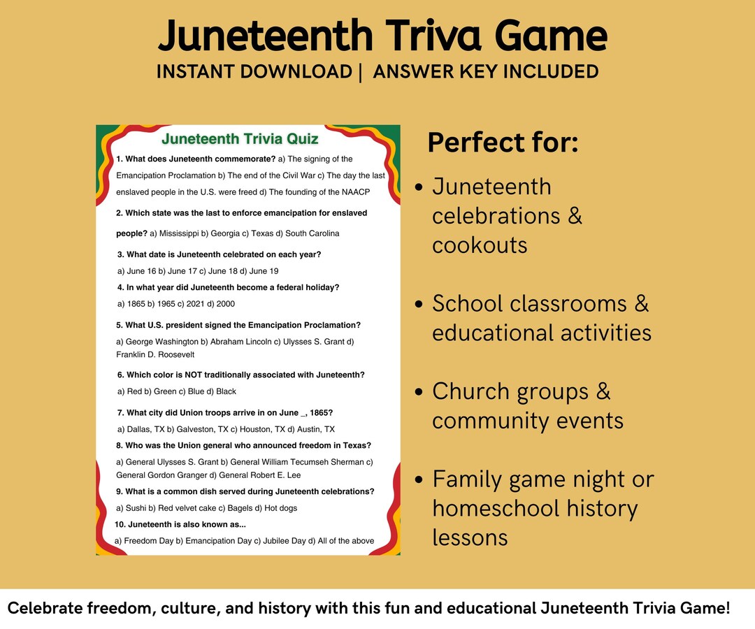 Juneteenth Trivia Game Printable – Educational Black History Quiz ...