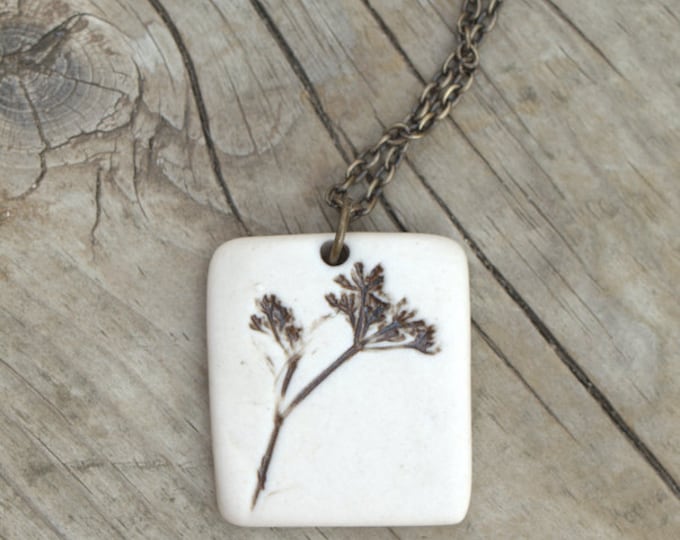 Earthy Porcelain Pendant With Queen Anne's Lace - Etsy