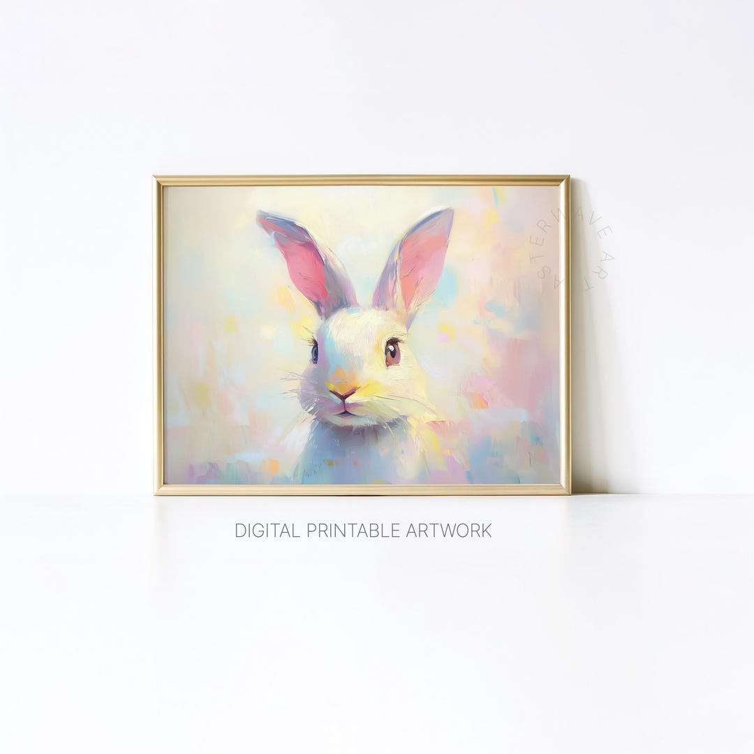 Pastel Easter Bunny Painting, Printable Wall Art, Colorful Rabbit Art ...