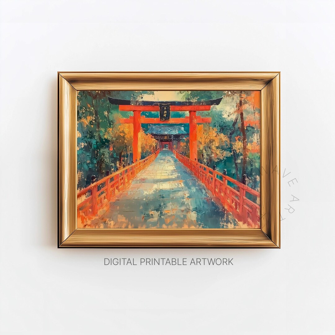 Vintage Torii Gates Painting, Printable Wall Art, Fall Colors Art ...