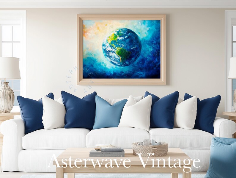 Vintage Planet Earth Painting, Printable Wall Art, Nature Outer Space ...