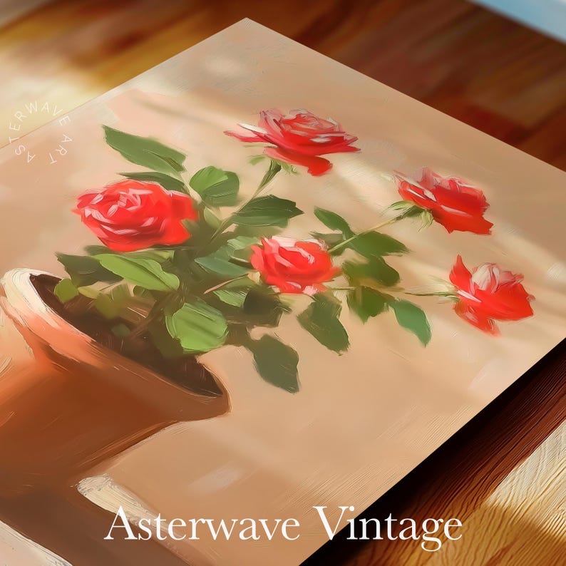 Vintage Red Roses Painting, Printable Wall Art, Floral Still Life, Oil ...