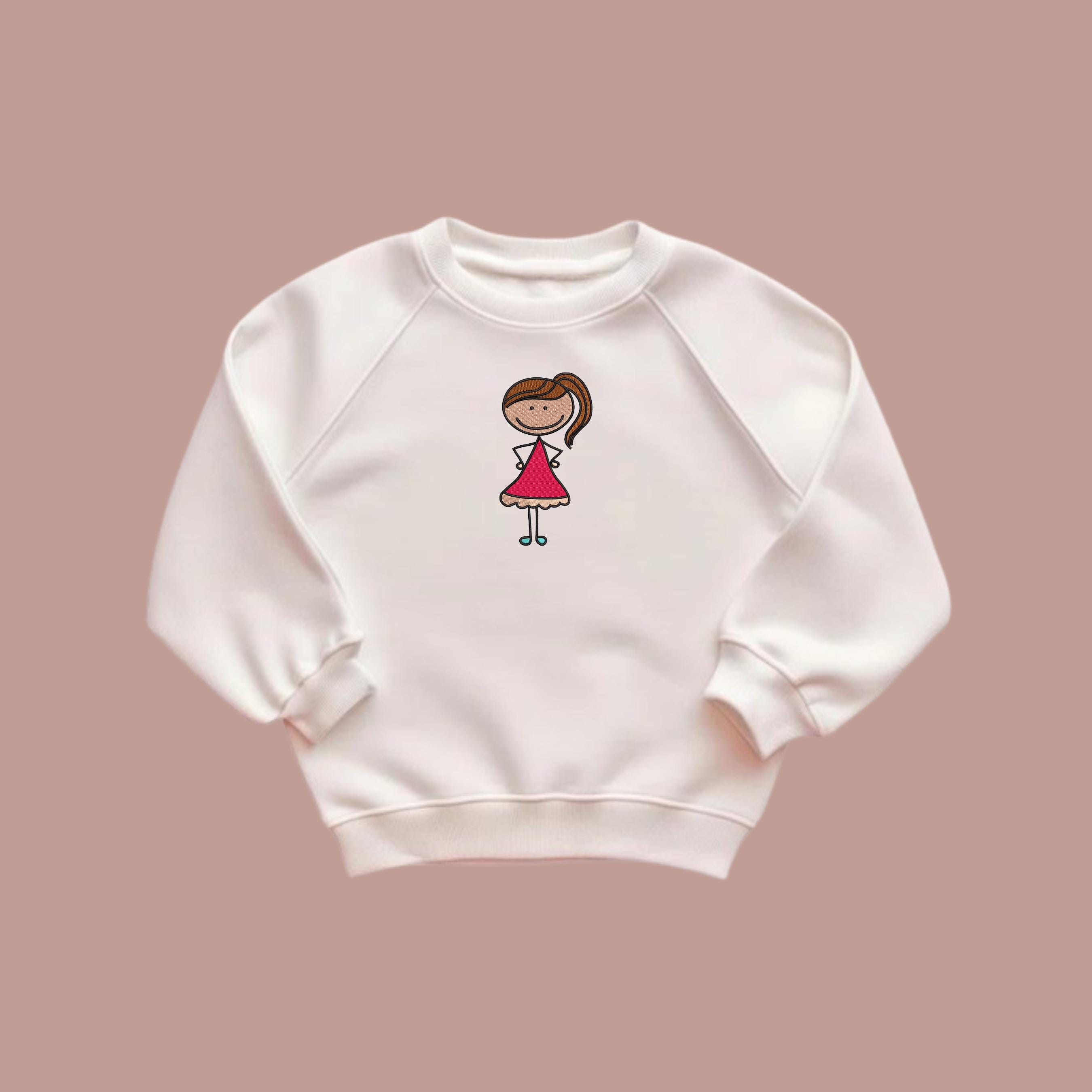 Stick Figure Embroidery Design, Cartoon Girl Embroidery, Kids Trendy ...