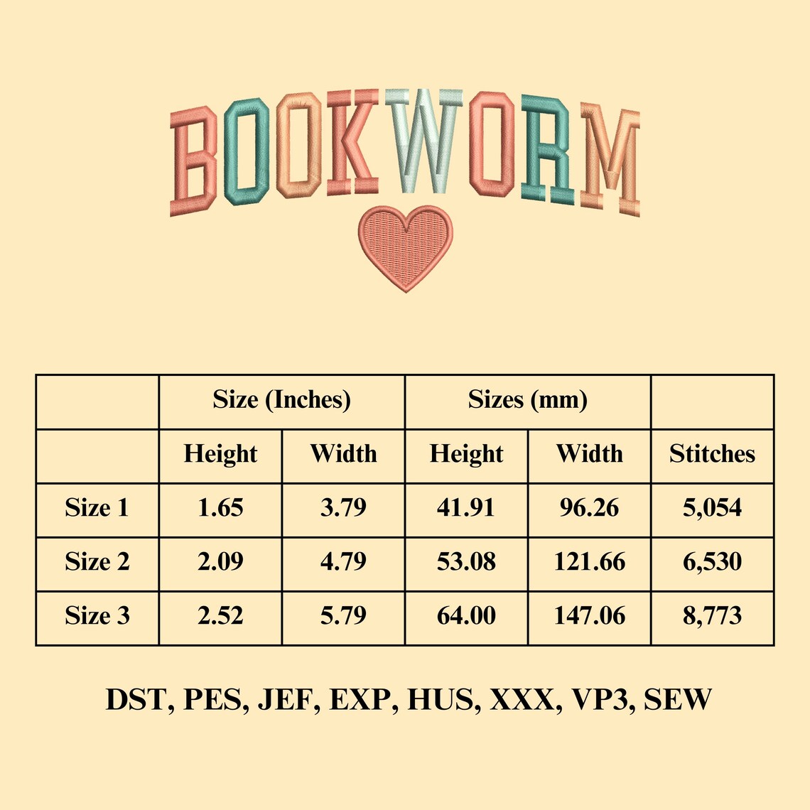 Bookworm Embroidery Design: Book Lover Nerd File (3 Sizes) (instant ...