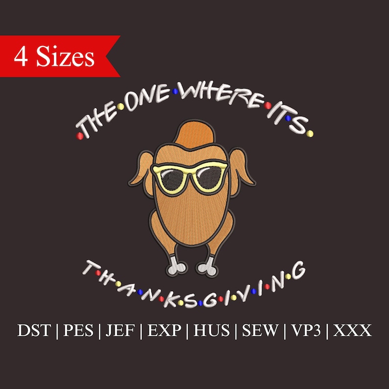 Friendsgiving Turkey Embroidery Design: Thanksgiving Machine Embroidery ...