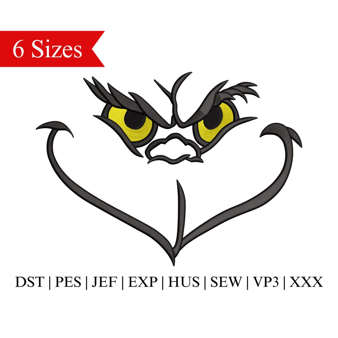 Grinch Face Embroidery Design, Christmas Embroidery Design, Grinchy ...