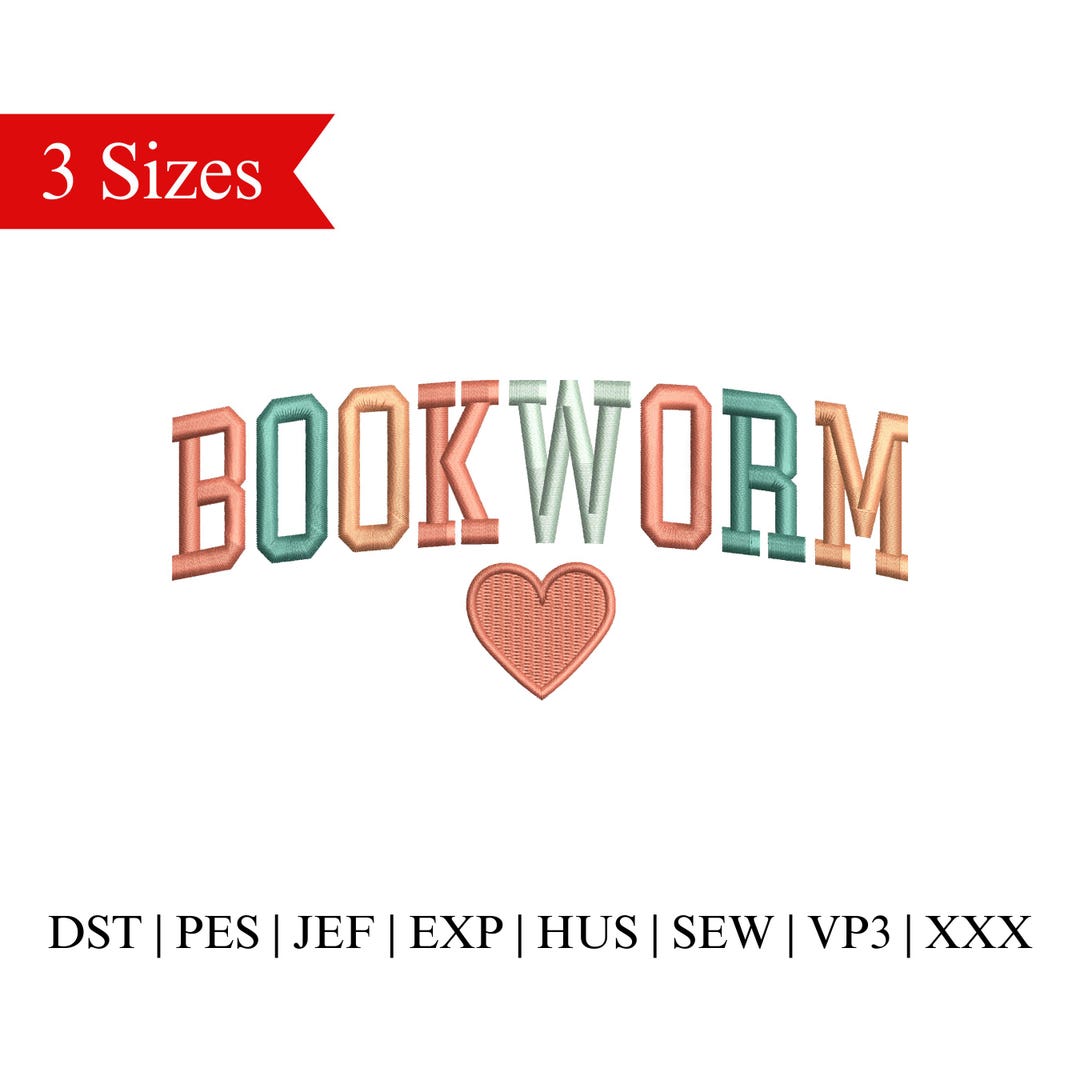 Bookworm Embroidery Design, Book Lover Embroidery File, Nerd Embroidery ...