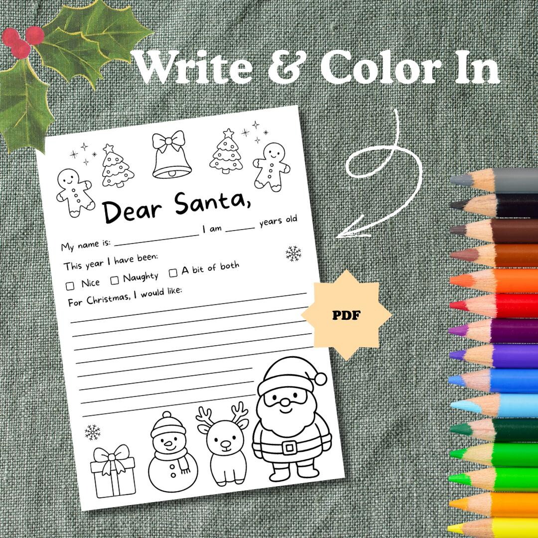 Letter to Santa Coloring Page | Printable PDF Christmas Wish List ...