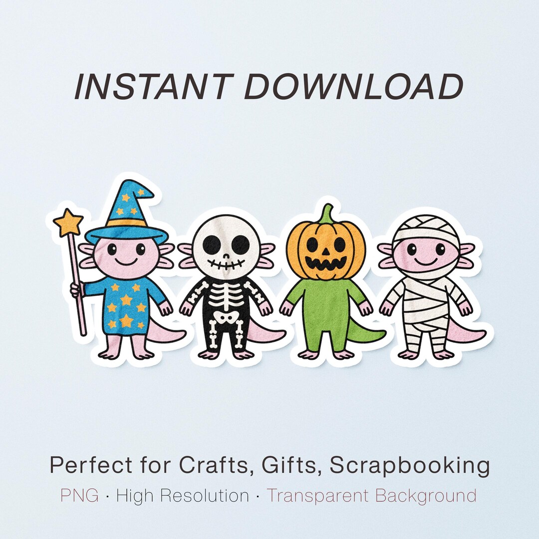 Cute Halloween Axolotl Clipart – Witch, Skeleton, Pumpkin, Mummy | Svg ...