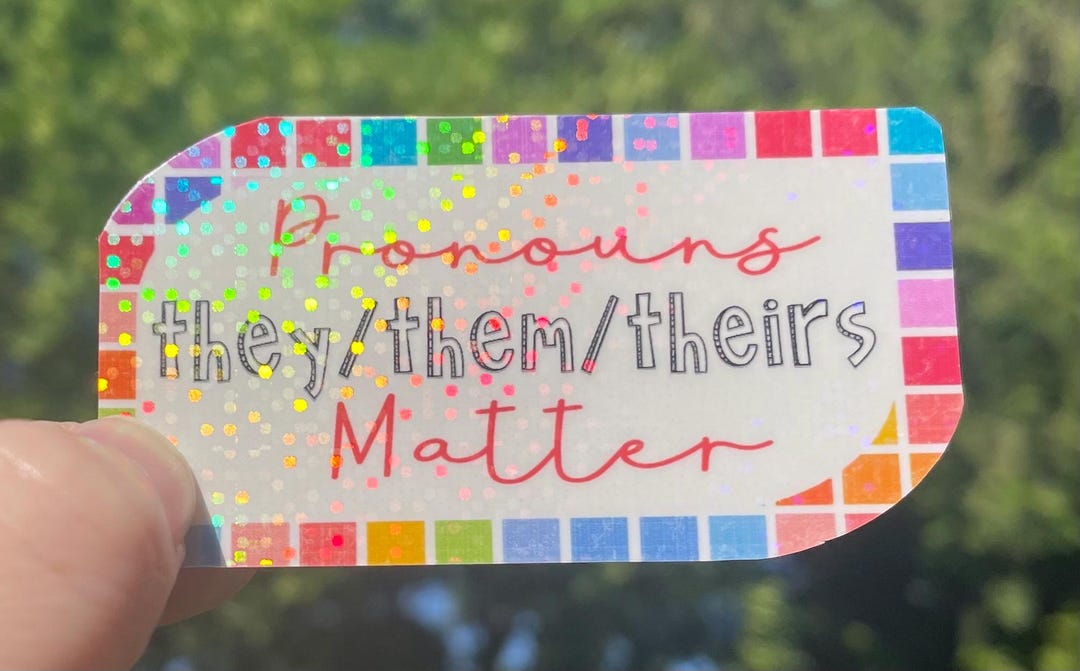 Custom Pronoun Vinyl Sticker: Rainbow LGBTQ+ Pride Decal - Glitter or ...