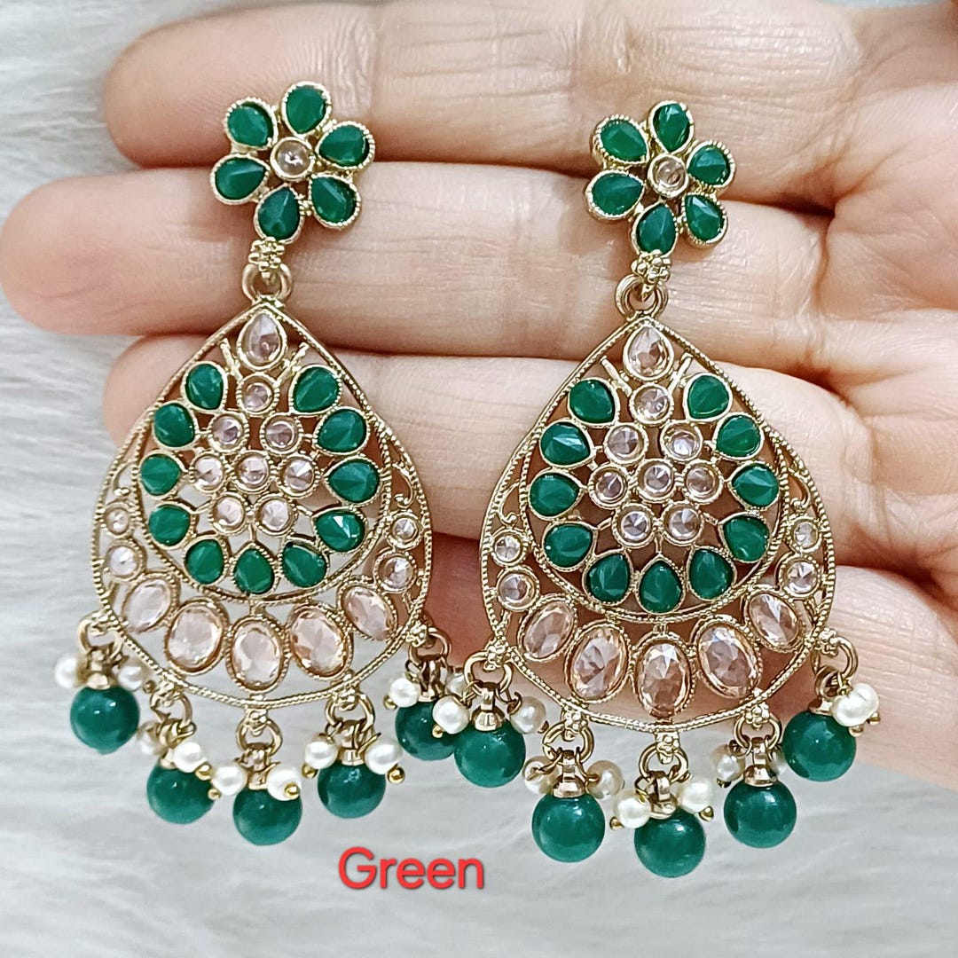 Handcrafted Gold Polish Average Size Brass Dangler Earring Cubic ...