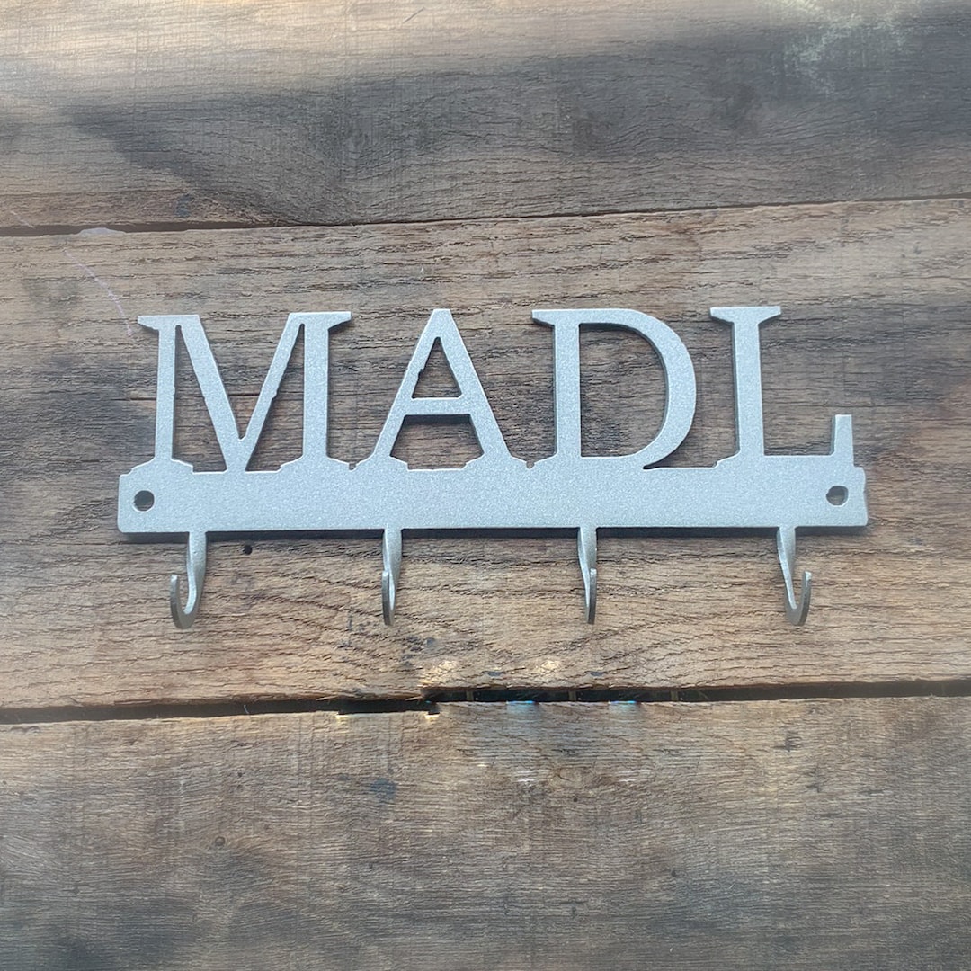 Key Rack With Name, 9 Inch/4 Hook, Curved Key Hooks, All Capital Print ...