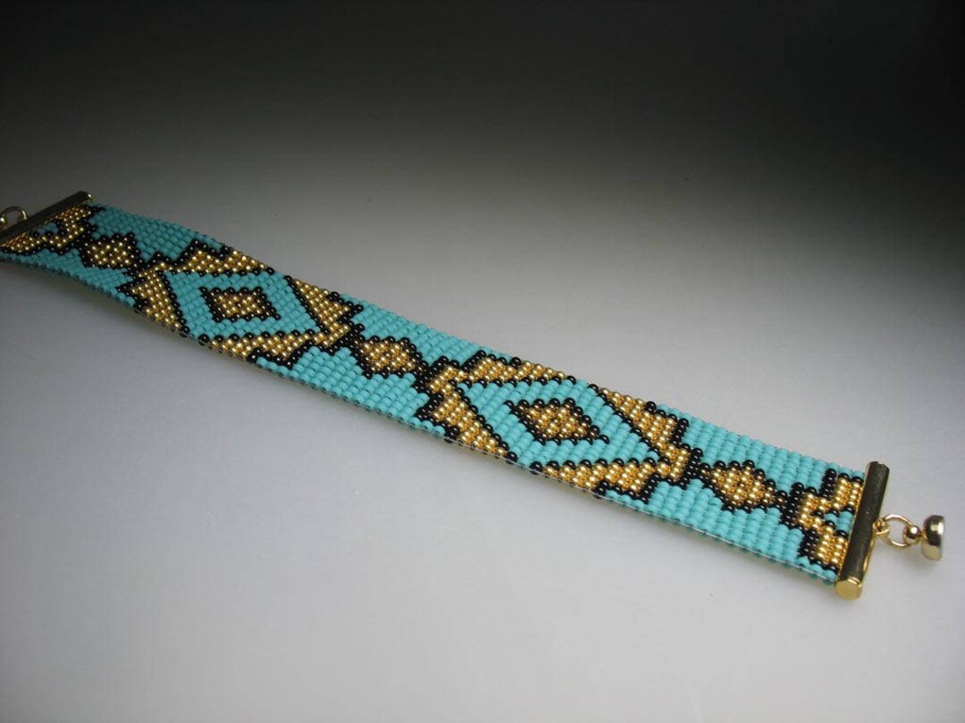 Hand Loomed Aztec Design Artisan Glass Seed Bead Bracelet - Etsy