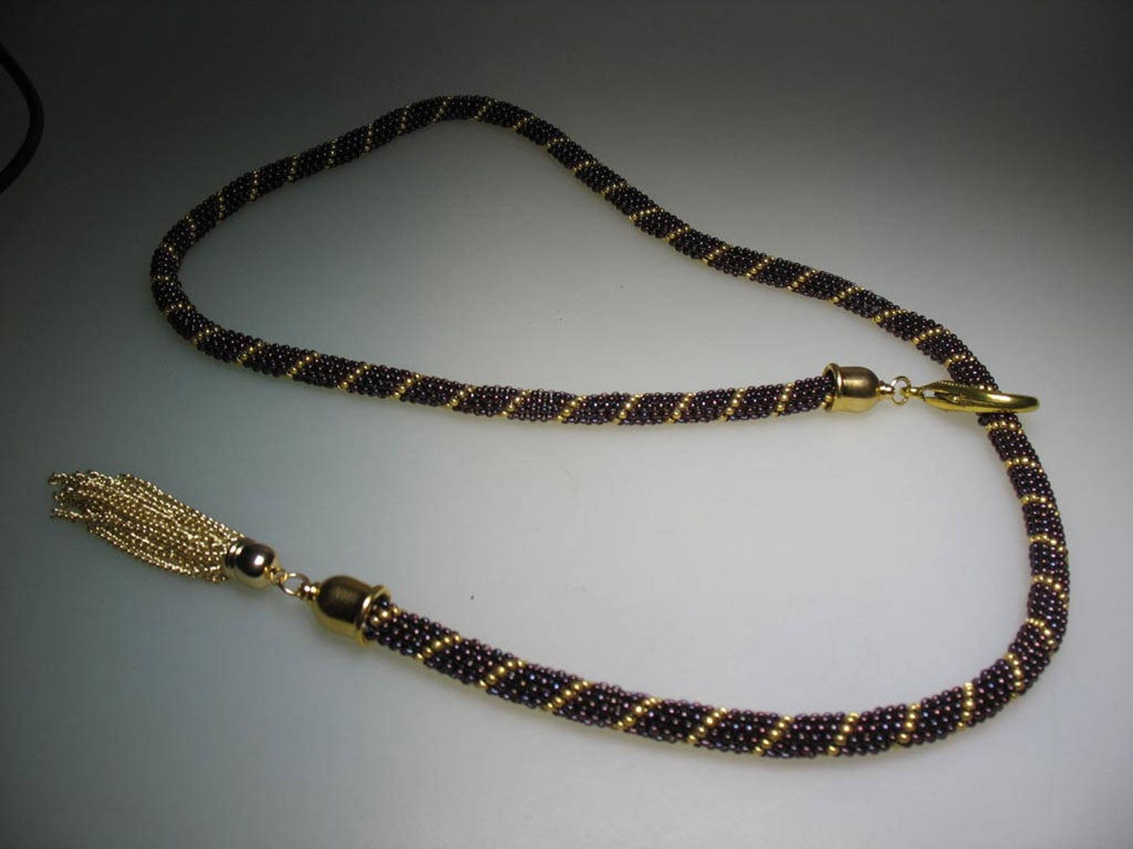 Tubular Peyote Stitched Artisan Rope Lariat in Burgundy and - Etsy