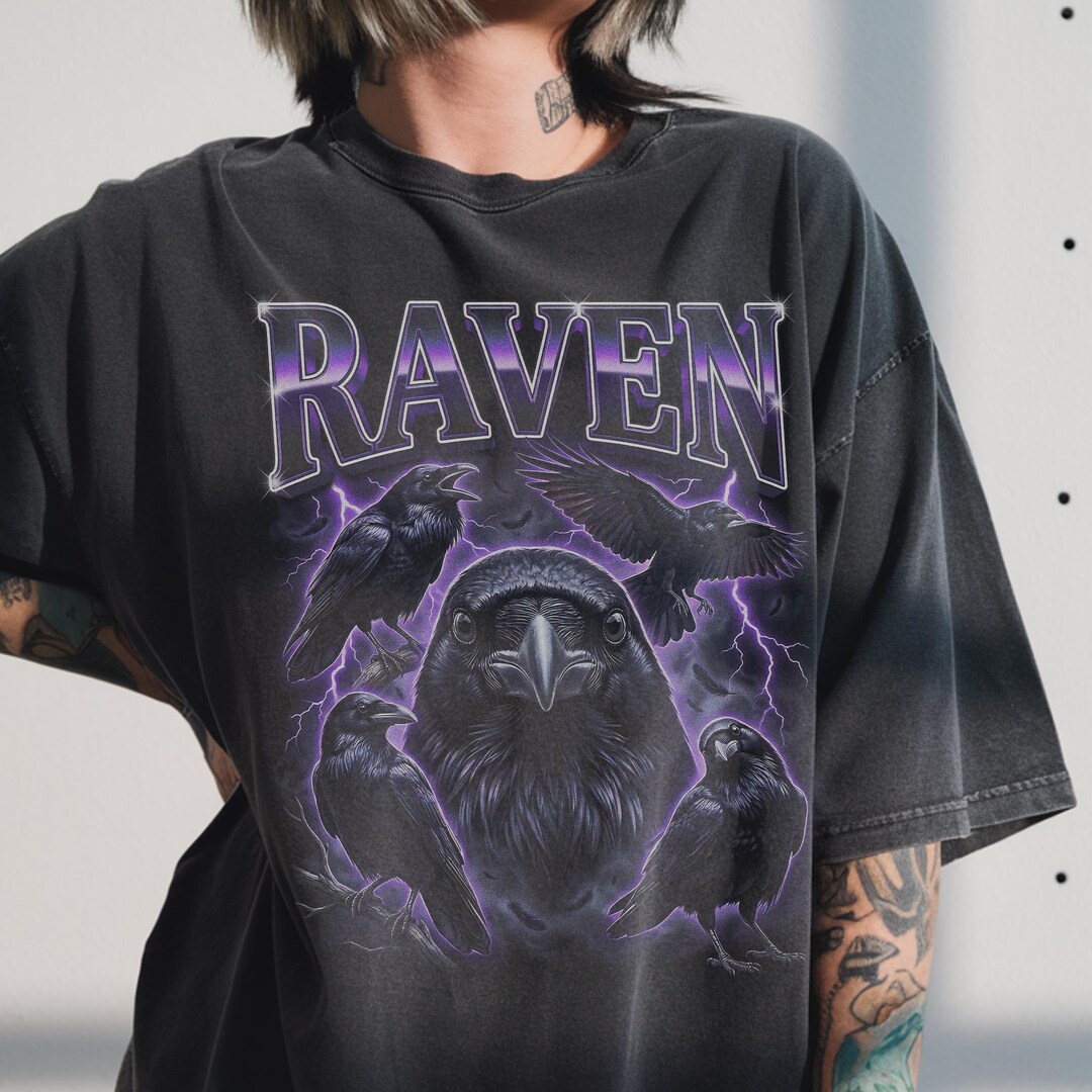 Raven Bootleg 90s Vintage Graphic | Retro Black Bird Shirt | Mystical ...