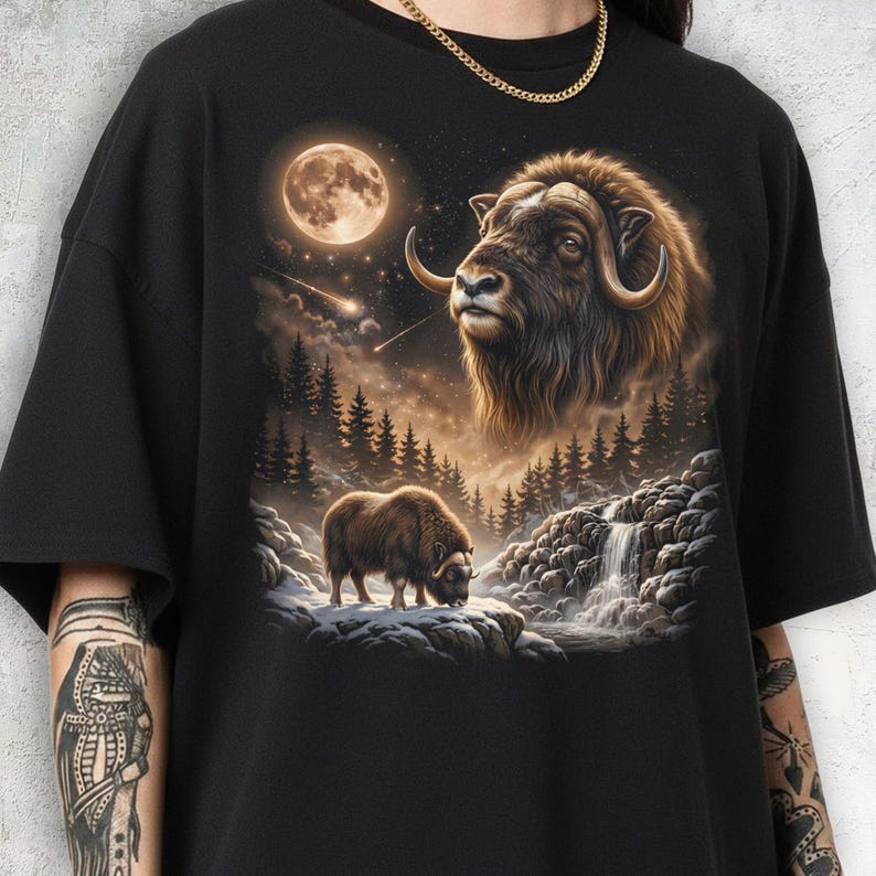 Musk Ox Howling Moon Shirt, Vintage Arctic Bovine Tee, Tundra Wildlife ...