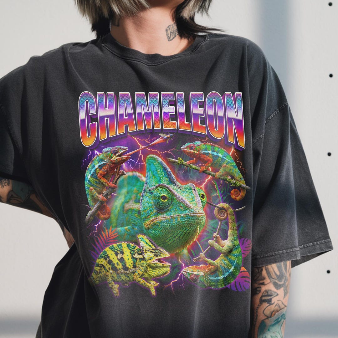 Chameleon Bootleg 90s Vintage Graphic Shirt | Funny Camouflage Meme ...