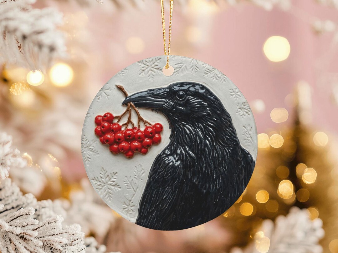 Raven Ornament: Rowan Berry Yule Decor, Norse Pagan Gift - Etsy