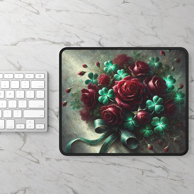 Gothic Rose Shamrock Mouse Pad: Irish Floral Desk Mat - Etsy