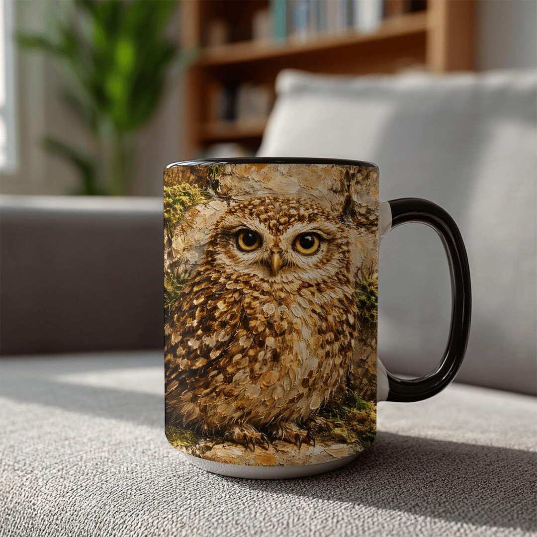Little Owl Mug, Cute Small Bird Art, Van Gogh Style Oil Painting ...